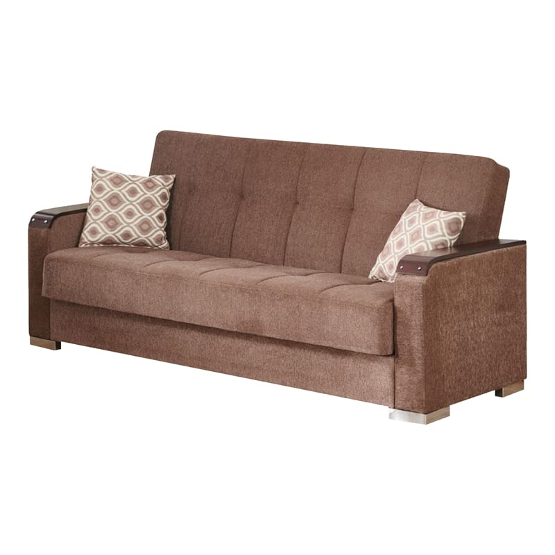 BEYAN Frankfurt Modern Upholstered Tufted Sleeper Sofa with Storage, 89", Brown