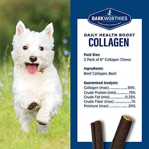 Barkworthies Collagen Sticks (6-Inch, 3-Count) - Great Tasting, Highly Digestible, Single Ingredient, Dog Chew