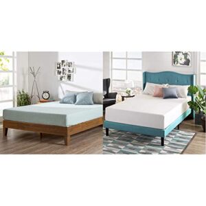 zinus alexis deluxe wood platform bed frame, rustic pine, queen & 12 inch green tea memory foam mattress/certipur-us certified/bed-in-a-box/pressure relieving, queen