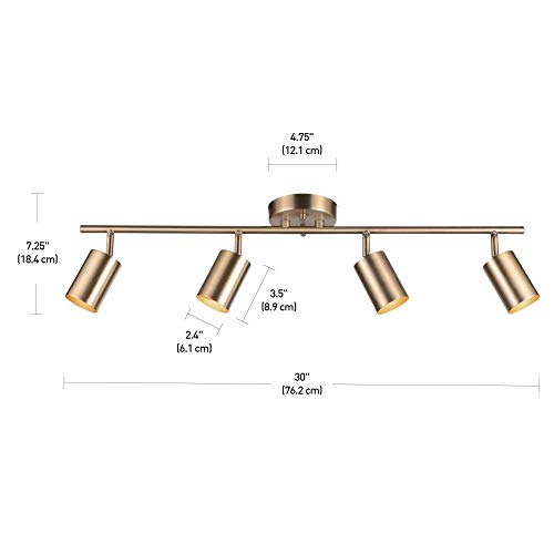 Globe Electric Pratt 4-Light Track Lighting, Matte Brass, Gold