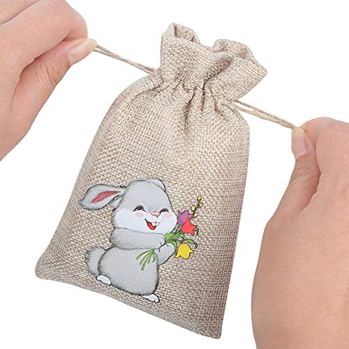 CCINEE 36PCS Easter Burlap Bags with Drawstring,Bunny Burlap Gift Bag Jute Line Goody Bags for Kids Party Favor Supply