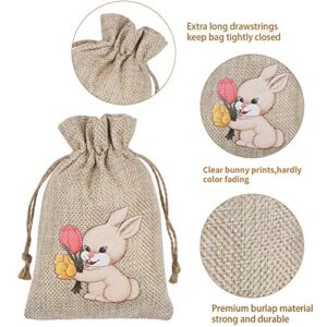 CCINEE 36PCS Easter Burlap Bags with Drawstring,Bunny Burlap Gift Bag Jute Line Goody Bags for Kids Party Favor Supply