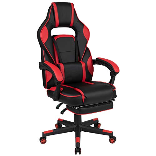 Flash Furniture X40 Gaming Chair Racing Ergonomic Computer Chair with Fully Reclining Back/Arms, Slide-Out Footrest, Massaging Lumbar - Red