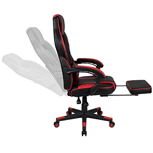 Flash Furniture X40 Gaming Chair Racing Ergonomic Computer Chair with Fully Reclining Back/Arms, Slide-Out Footrest, Massaging Lumbar - Red