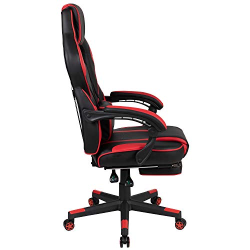 Flash Furniture X40 Gaming Chair Racing Ergonomic Computer Chair with Fully Reclining Back/Arms, Slide-Out Footrest, Massaging Lumbar - Red