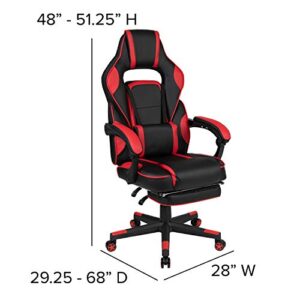 Flash Furniture X40 Gaming Chair Racing Ergonomic Computer Chair with Fully Reclining Back/Arms, Slide-Out Footrest, Massaging Lumbar - Red