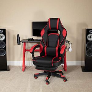 Flash Furniture X40 Gaming Chair Racing Ergonomic Computer Chair with Fully Reclining Back/Arms, Slide-Out Footrest, Massaging Lumbar - Red