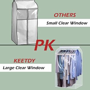 KEETDY 43" Hanging Garment Bags for Closet Storage Large Clear Window Hanging Clothes Storage Garment Rack Cover Coat Protector for Suit, Wardrobe, Bottom Enclosed