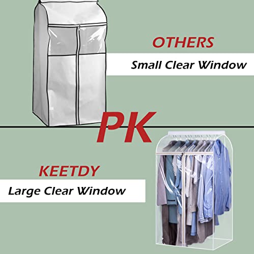 KEETDY 43" Hanging Garment Bags for Closet Storage Large Clear Window Hanging Clothes Storage Garment Rack Cover Coat Protector for Suit, Wardrobe, Bottom Enclosed