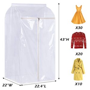 KEETDY 43" Hanging Garment Bags for Closet Storage Large Clear Window Hanging Clothes Storage Garment Rack Cover Coat Protector for Suit, Wardrobe, Bottom Enclosed