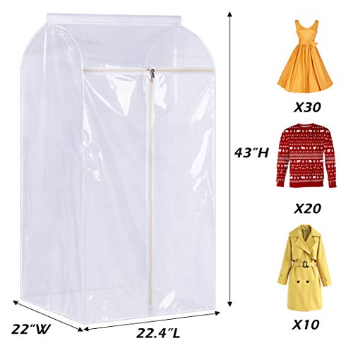 KEETDY 43" Hanging Garment Bags for Closet Storage Large Clear Window Hanging Clothes Storage Garment Rack Cover Coat Protector for Suit, Wardrobe, Bottom Enclosed