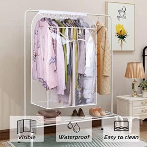 KEETDY 43" Hanging Garment Bags for Closet Storage Large Clear Window Hanging Clothes Storage Garment Rack Cover Coat Protector for Suit, Wardrobe, Bottom Enclosed