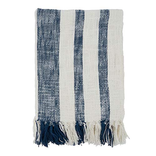 SARO LIFESTYLE Sevan Collection Banded Throw Blanket, 50" x 60", Navy Blue