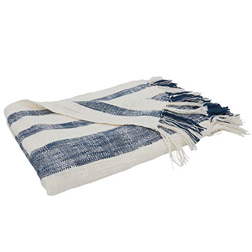 SARO LIFESTYLE Sevan Collection Banded Throw Blanket, 50" x 60", Navy Blue