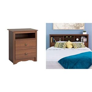 prepac full/queen bookcase headboard, cherry & sonoma nightstand with open shelf, cherry