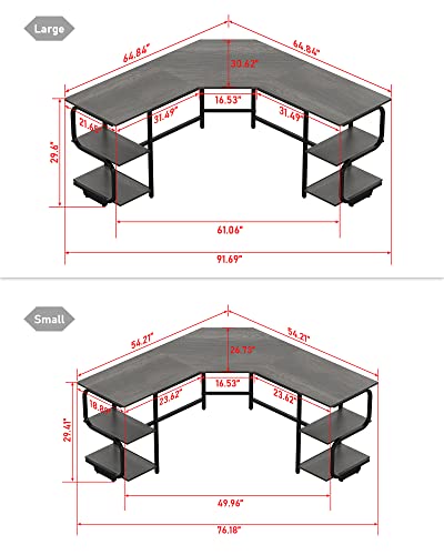 Teraves Modern L Shaped Desk with Shelves,64.84" Computer Desk/Gaming Desk for Home Office,Corner Desk with Large Desktop (Black Oak+Black Frame, Large+4 Tier Shelves)