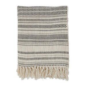 saro lifestyle sevan collection block print fringed throw blanket, 50" x 60", natural