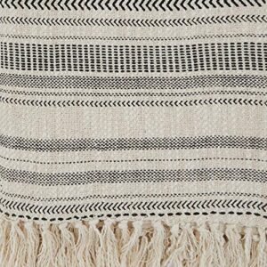 SARO LIFESTYLE Sevan Collection Block Print Fringed Throw Blanket, 50" x 60", Natural