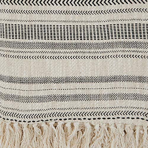 SARO LIFESTYLE Sevan Collection Block Print Fringed Throw Blanket, 50" x 60", Natural