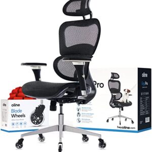 Oline ErgoPro Ergonomic Office Chair - Rolling Desk Chair with 4D Adjustable Armrest, 3D Lumbar Support and Blade Wheels - Mesh Computer Chair, Gaming Chairs, Executive Swivel Chair (Black)