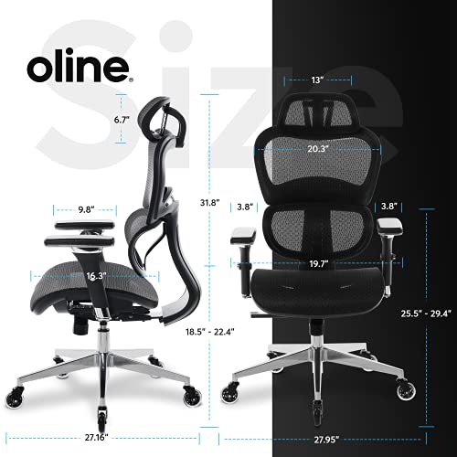 Oline ErgoPro Ergonomic Office Chair - Rolling Desk Chair with 4D Adjustable Armrest, 3D Lumbar Support and Blade Wheels - Mesh Computer Chair, Gaming Chairs, Executive Swivel Chair (Black)