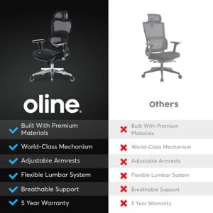 Oline ErgoPro Ergonomic Office Chair - Rolling Desk Chair with 4D Adjustable Armrest, 3D Lumbar Support and Blade Wheels - Mesh Computer Chair, Gaming Chairs, Executive Swivel Chair (Black)