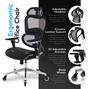 Oline ErgoPro Ergonomic Office Chair - Rolling Desk Chair with 4D Adjustable Armrest, 3D Lumbar Support and Blade Wheels - Mesh Computer Chair, Gaming Chairs, Executive Swivel Chair (Black)