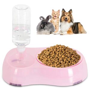 anypet slow feeder bowl, elevated, double transparent for cats, small dogs, pet automatic water feeder with water bottle, pink (apf06p)