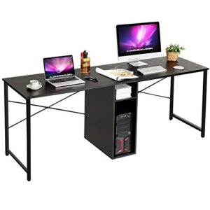 tangkula 2 person computer desk, 79 inch double workstation desk with storage cubes and adjustable foot pads, extra large & sturdy writing table for home and office (black)