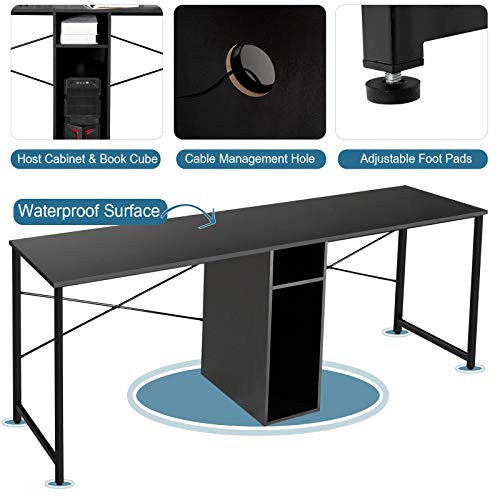 Tangkula 2 Person Computer Desk, 79 Inch Double Workstation Desk with Storage Cubes and Adjustable Foot Pads, Extra Large & Sturdy Writing Table for Home and Office (Black)