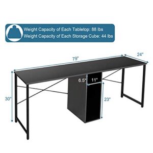 Tangkula 2 Person Computer Desk, 79 Inch Double Workstation Desk with Storage Cubes and Adjustable Foot Pads, Extra Large & Sturdy Writing Table for Home and Office (Black)