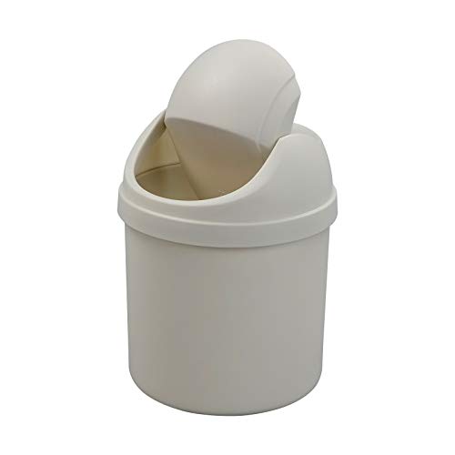 Qskely 2 L Plastic Mini Desktop Trash Can, Tiny Waste Bin with Swing-Top Lid, White