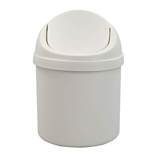 Qskely 2 L Plastic Mini Desktop Trash Can, Tiny Waste Bin with Swing-Top Lid, White