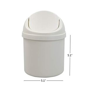 Qskely 2 L Plastic Mini Desktop Trash Can, Tiny Waste Bin with Swing-Top Lid, White