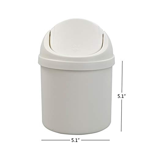 Qskely 2 L Plastic Mini Desktop Trash Can, Tiny Waste Bin with Swing-Top Lid, White