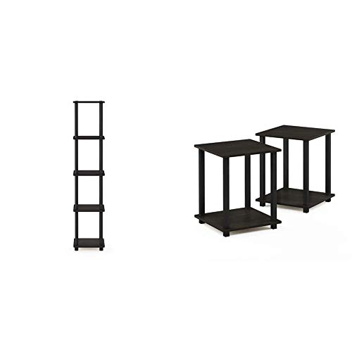 Furinno Turn-N-Tube 5-Tier Corner Square Rack Display Shelf, Round, Espresso/Black & Simplistic End Table, Espresso/Black