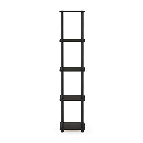 Furinno Turn-N-Tube 5-Tier Corner Square Rack Display Shelf, Round, Espresso/Black & Simplistic End Table, Espresso/Black