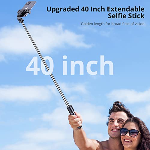 ATUMTEK 40" Selfie Stick Tripod, Extendable Bluetooth Selfie Stick with Wireless Remote for iPhone 13/12/12 Pro/11/11 Pro/XS/XR/X/8/7 Plus, Samsung, Google, LG, Sony, Huawei Smartphones, Black