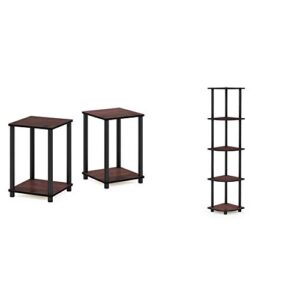 furinno turn-n-tube end table corner shelves, set of 2, dark cherry/black & turn-n-tube 5 tier corner display rack multipurpose shelving unit, 1-pack, dark cherry/black