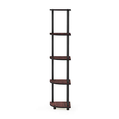 Furinno Turn-N-Tube End Table Corner Shelves, Set of 2, Dark Cherry/Black & Turn-N-Tube 5 Tier Corner Display Rack Multipurpose Shelving Unit, 1-Pack, Dark Cherry/Black