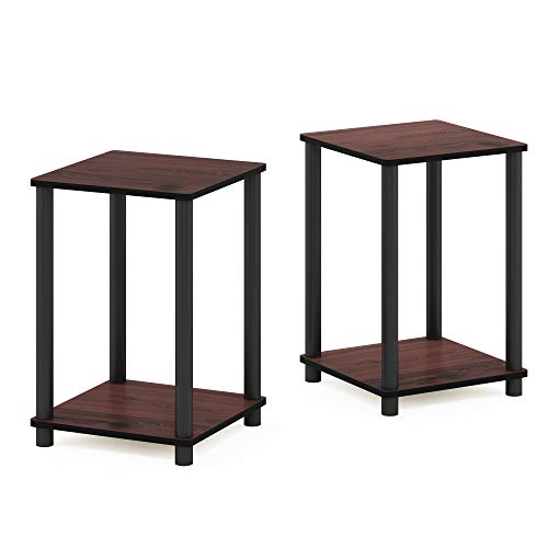 Furinno Turn-N-Tube End Table Corner Shelves, Set of 2, Dark Cherry/Black & Turn-N-Tube 5 Tier Corner Display Rack Multipurpose Shelving Unit, 1-Pack, Dark Cherry/Black