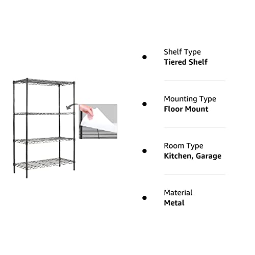 EFINE 4-Shelf Shelving Unit with Shelf Liners Set of 4, Adjustable, Metal Wire Shelves, 150lbs Loading Capacity Per Shelf, Shelving Units and Storage for Kitchen and Garage (30W x 14D x 47H) Black