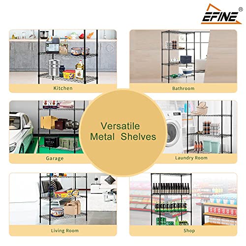 EFINE 4-Shelf Shelving Unit with Shelf Liners Set of 4, Adjustable, Metal Wire Shelves, 150lbs Loading Capacity Per Shelf, Shelving Units and Storage for Kitchen and Garage (30W x 14D x 47H) Black