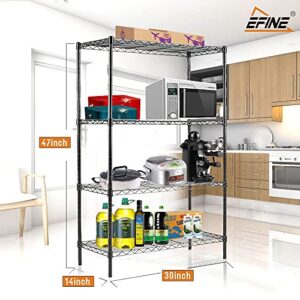 EFINE 4-Shelf Shelving Unit with Shelf Liners Set of 4, Adjustable, Metal Wire Shelves, 150lbs Loading Capacity Per Shelf, Shelving Units and Storage for Kitchen and Garage (30W x 14D x 47H) Black