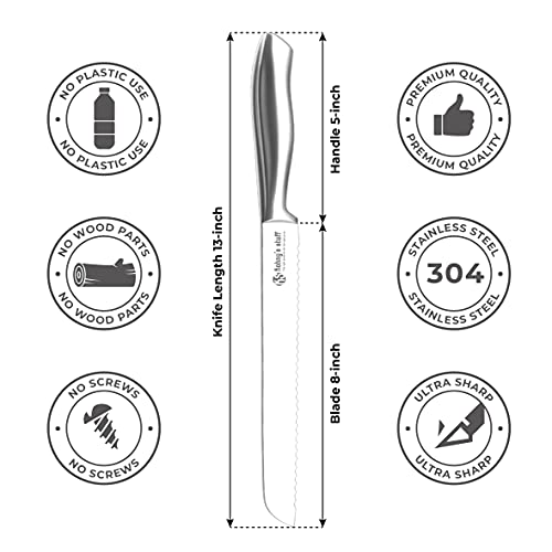 Serrated Bread Knife 8 Inch, Stainless Steel Blade Bread Slicing Knife with Ergonomic Handle, Sharp Knife Bread Cutter for Homemade Crusty and Soft Bread, Bagels, Cake