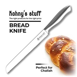 Serrated Bread Knife 8 Inch, Stainless Steel Blade Bread Slicing Knife with Ergonomic Handle, Sharp Knife Bread Cutter for Homemade Crusty and Soft Bread, Bagels, Cake