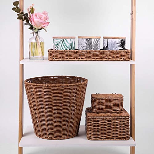 Rectangular Bathroom Tray, Guest Towel Napkin Holder, Imitated Rattan Toilet Tank Basket, Counter Organizers Storage Decorative Tray for Drinks Snack Fruit Home Decor (14'' x 5.3'' x 1.8'')