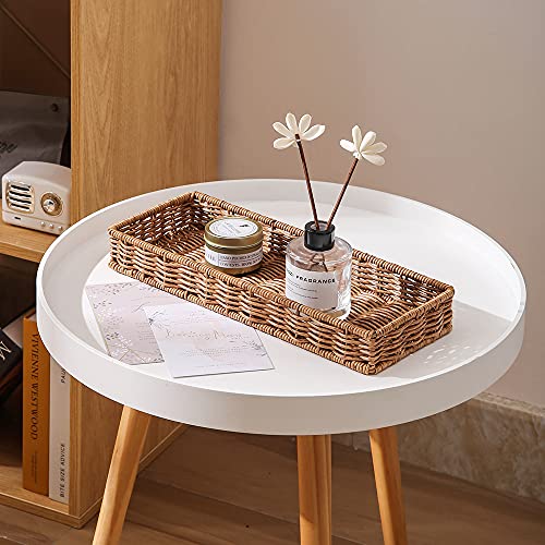 Rectangular Bathroom Tray, Guest Towel Napkin Holder, Imitated Rattan Toilet Tank Basket, Counter Organizers Storage Decorative Tray for Drinks Snack Fruit Home Decor (14'' x 5.3'' x 1.8'')