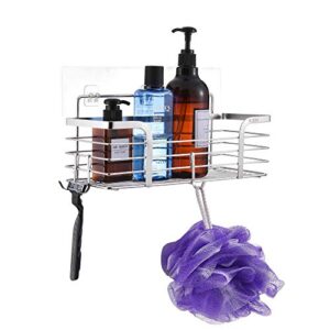 n+a shower caddy kitchen caddies shelves basket bathroom adhesive storage shelf no drilling sus304 stainless steel toilet shell with 3 moveable hooks for hanging razor sponge