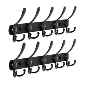 coat rack wall mounted, 2pcs coat hanger wall 5 tri hooks heavy duty stainless steel coat hook rail for coats towels purse robes keys and hats(black)